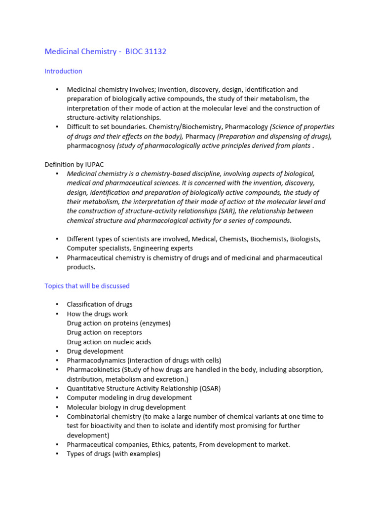 Introduction to Medicinal Chemistry | PDF | Pharmacology | Medicinal ...
