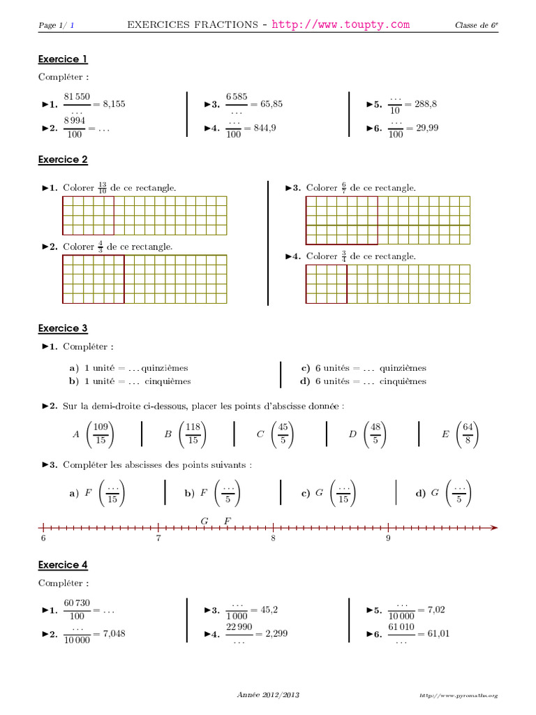 Exercices sur les fractions en 6e | PDF | Théorie (échecs) | Échecs