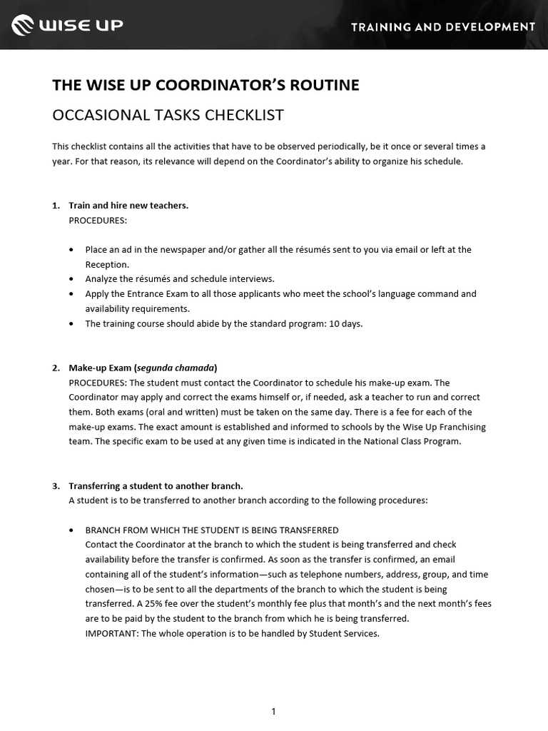 The Coordinator - S Routine (Occasional Checklist) | PDF