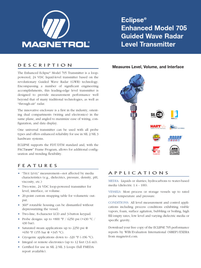 Eclipse 705 Guided Wave Radar Transmitter | PDF | Coaxial Cable