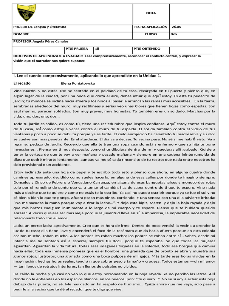Análisis del cuento "El recado" | PDF