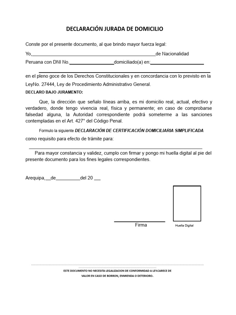 Formato Declaracion Jurada Domicilio PDF | PDF