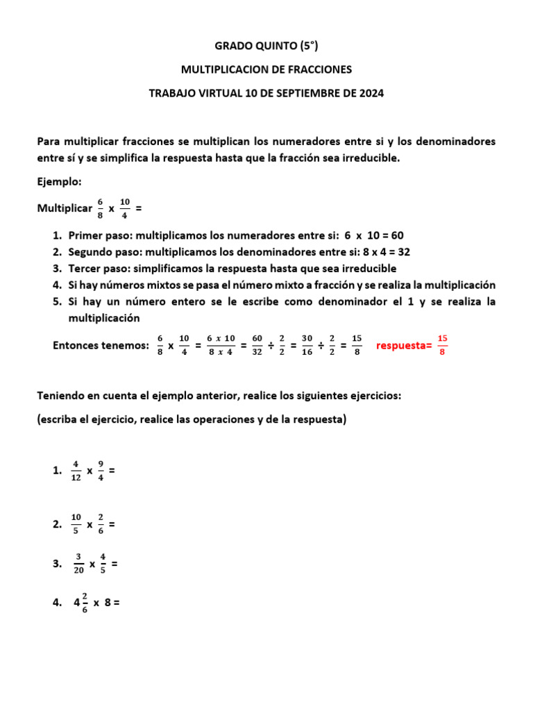 Multiplicación de Fracciones Paso a Paso | PDF