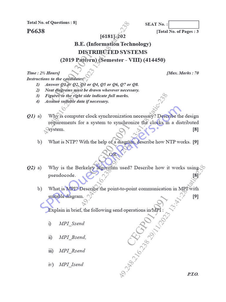 Be - Information Technology Engineering - Semester 8 - 2023 - November - Distributed Systems Ds ...