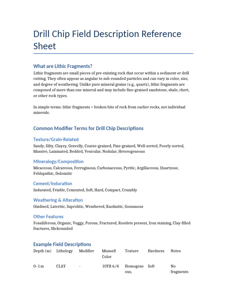 Drill Chip Field Lithology Guide | PDF | Rock (Geology) | Sandstone
