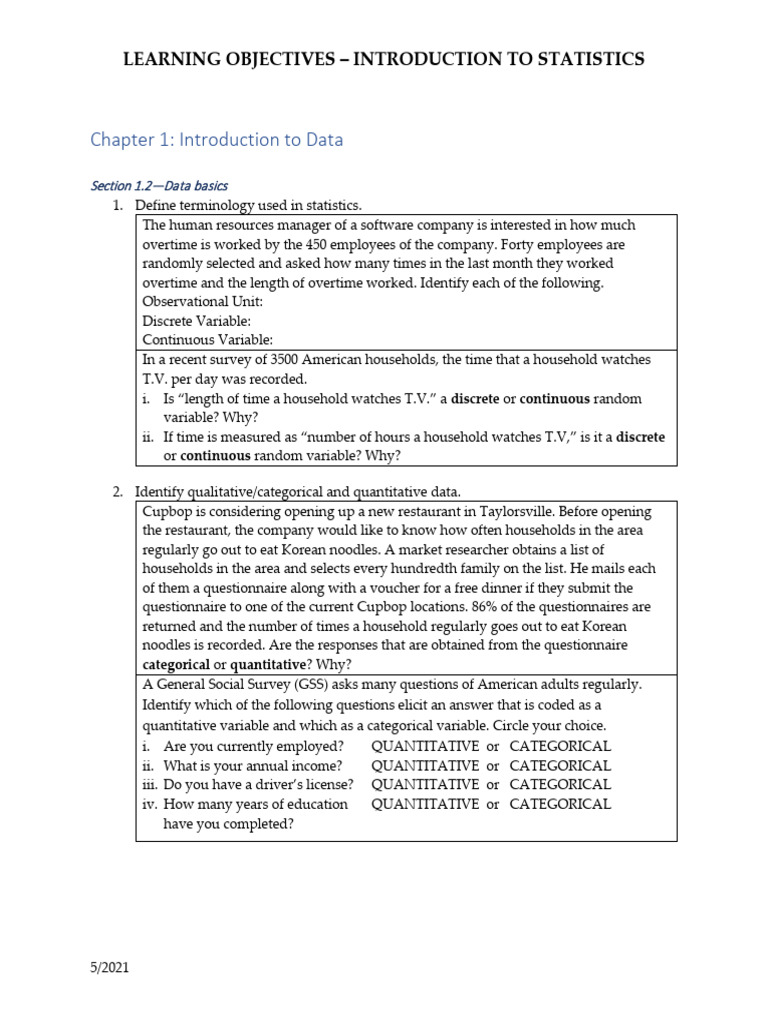 Introduction to Statistics: Data Basics | PDF | Experiment | Sampling ...