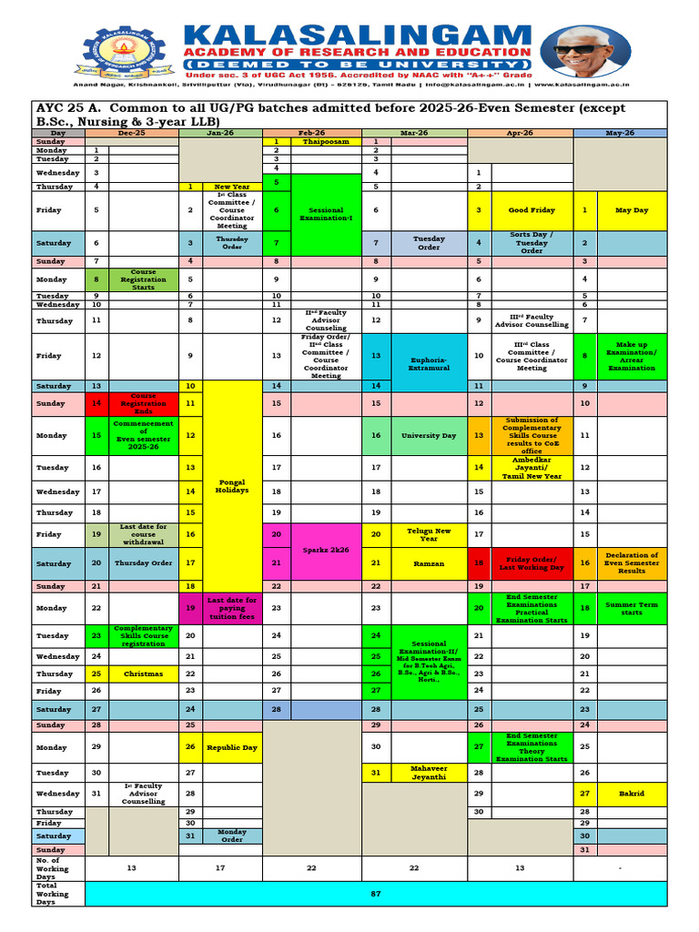 Even Semester Academic Calendar 2025-26 | PDF | Academic Term | Higher ...