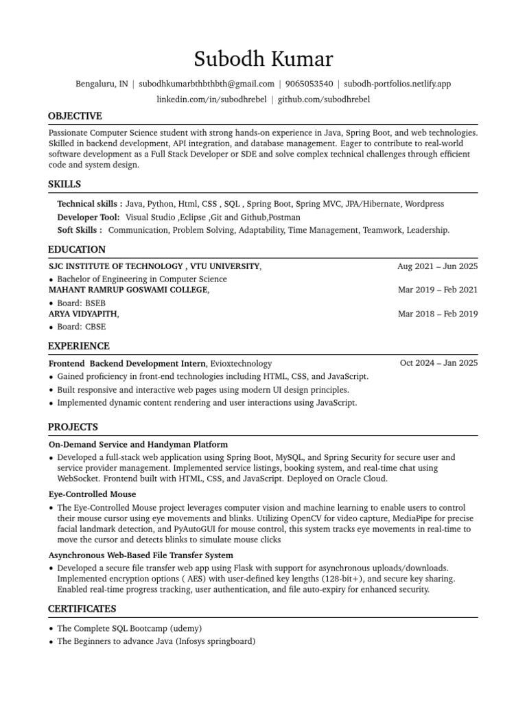 Subodh Kumar Resume Software Developer | PDF | Java (Programming Language) | Web Application