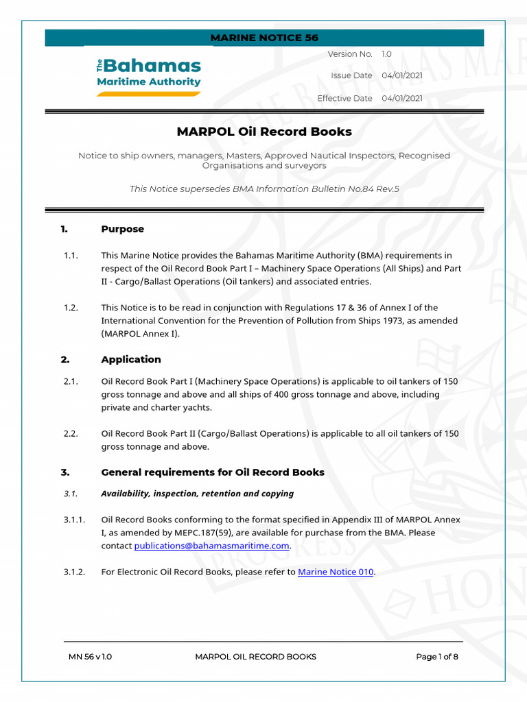 MN056 MARPOL Oil Record Books | PDF | Oil Tanker | Shipping
