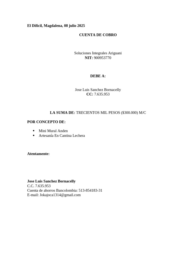 Cuenta de Cobro | PDF