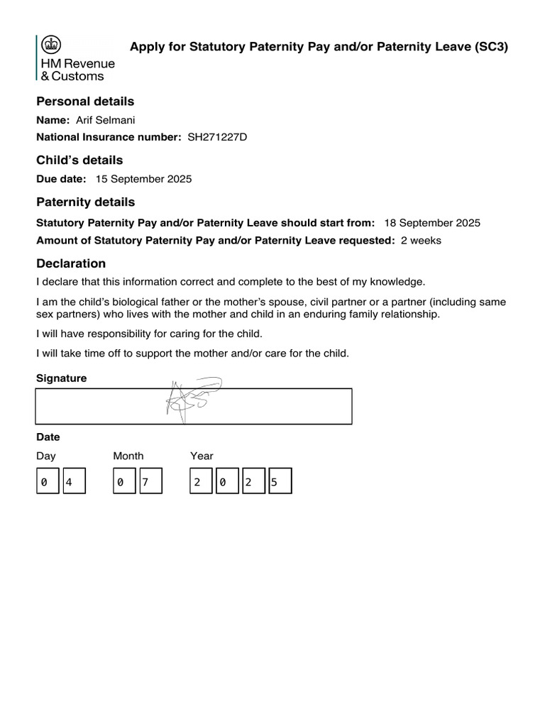 Apply For Statutory Paternity Pay 6 | PDF