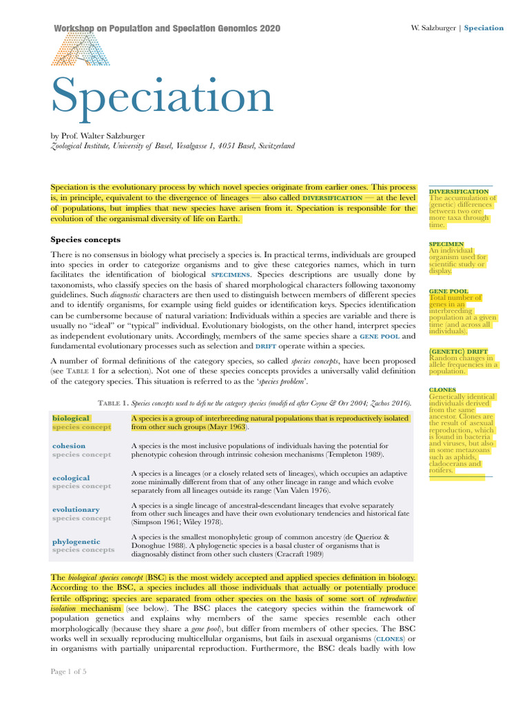 WSalzburger Speciation Script | PDF | Species | Natural Selection