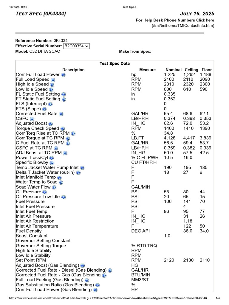 c32 Industrial b2c Test Spec (0k4334) | PDF | Engines | Horsepower