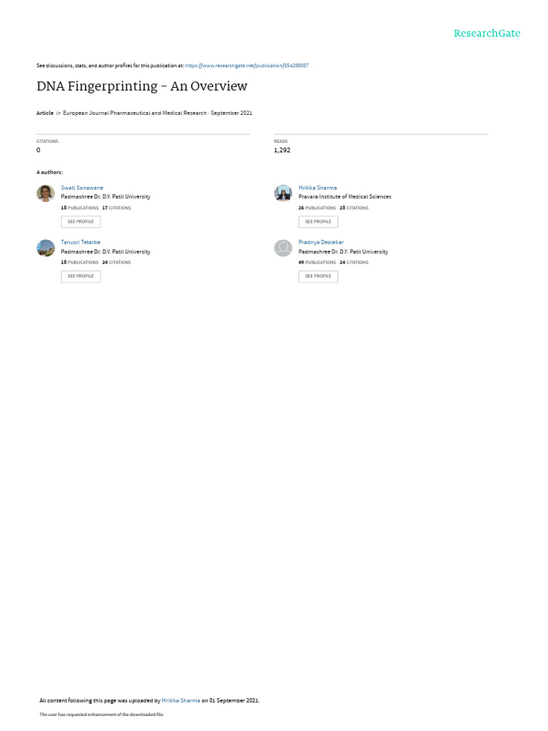 DNA Fingerprinting An Overview 2021 | PDF | Microsatellite | Dna Profiling