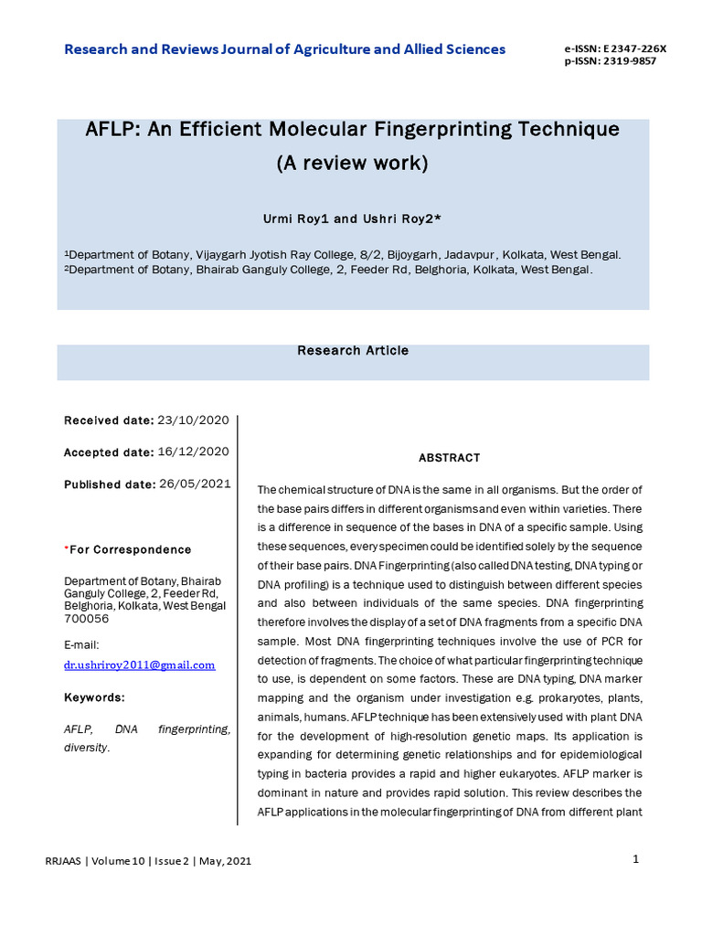 AFLP Efficient Molecular Fingerprinting Technique | PDF | Single ...