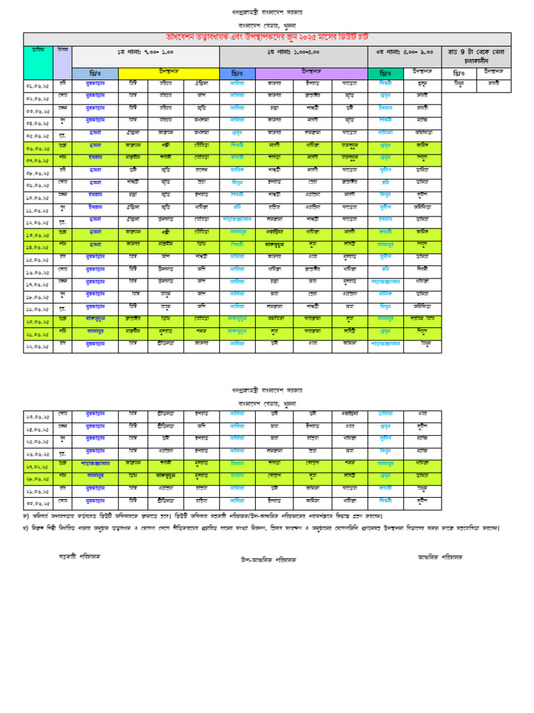June 2025 Duty Chart - Test Ashiq | PDF