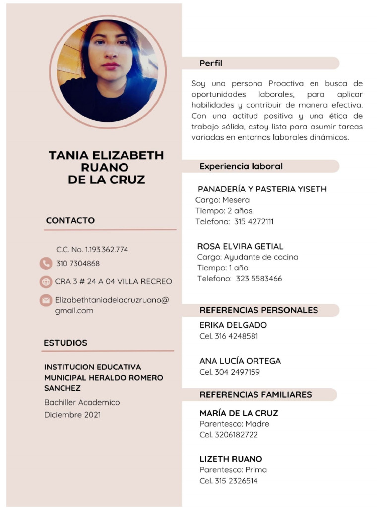 Hoja de Vida - Tania Elizabeth Ruano de La Cruz | PDF
