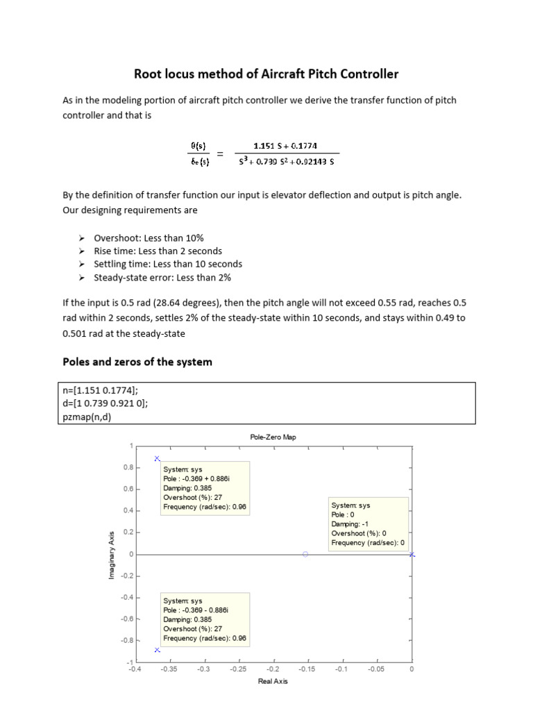 Root Locus Method of Aircraft Pitch Controller | PDF | Control Theory | Zero Of A Function