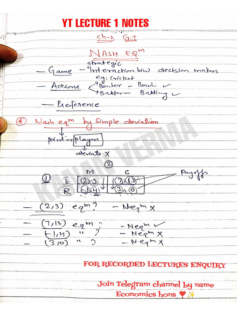 Game Theory Yt Lecture 1 Notes PDF | PDF
