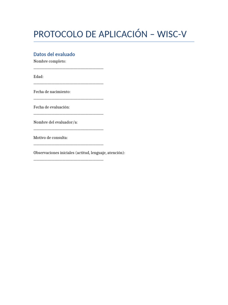 Protocolo WISC-V Editable | PDF