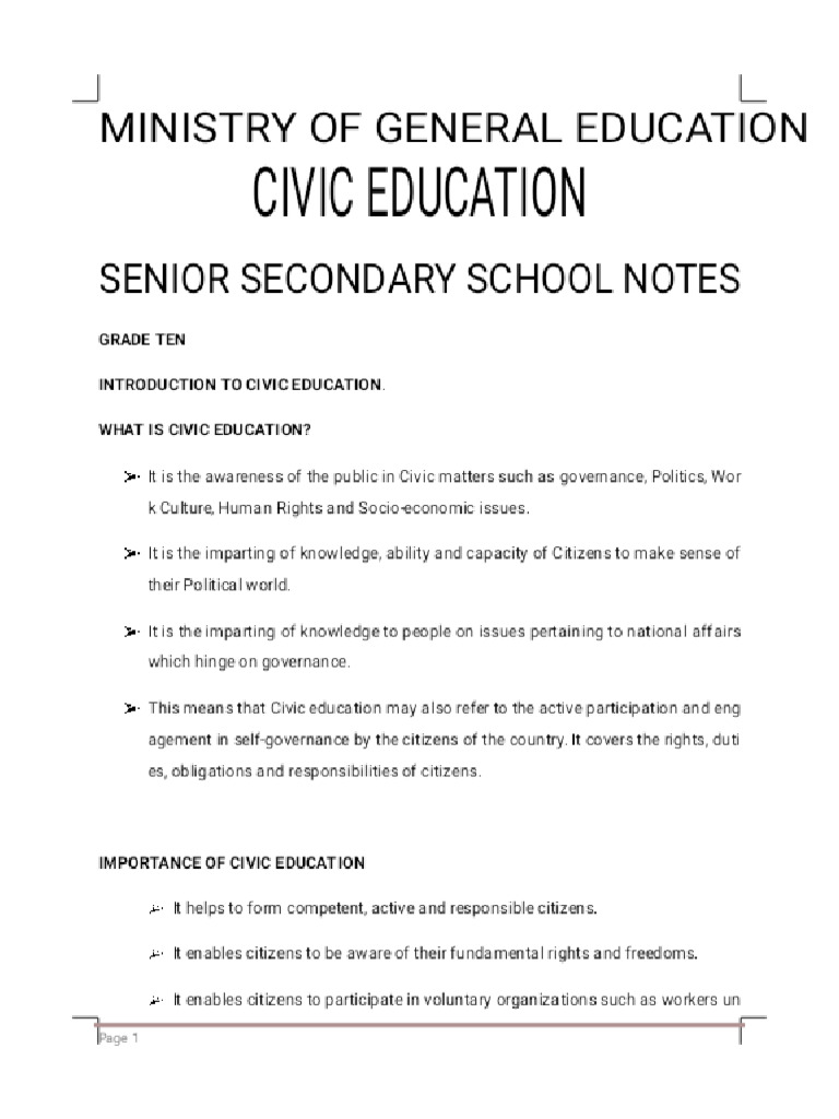 Civic Education Notes 10-12 (1) Phoenix | PDF