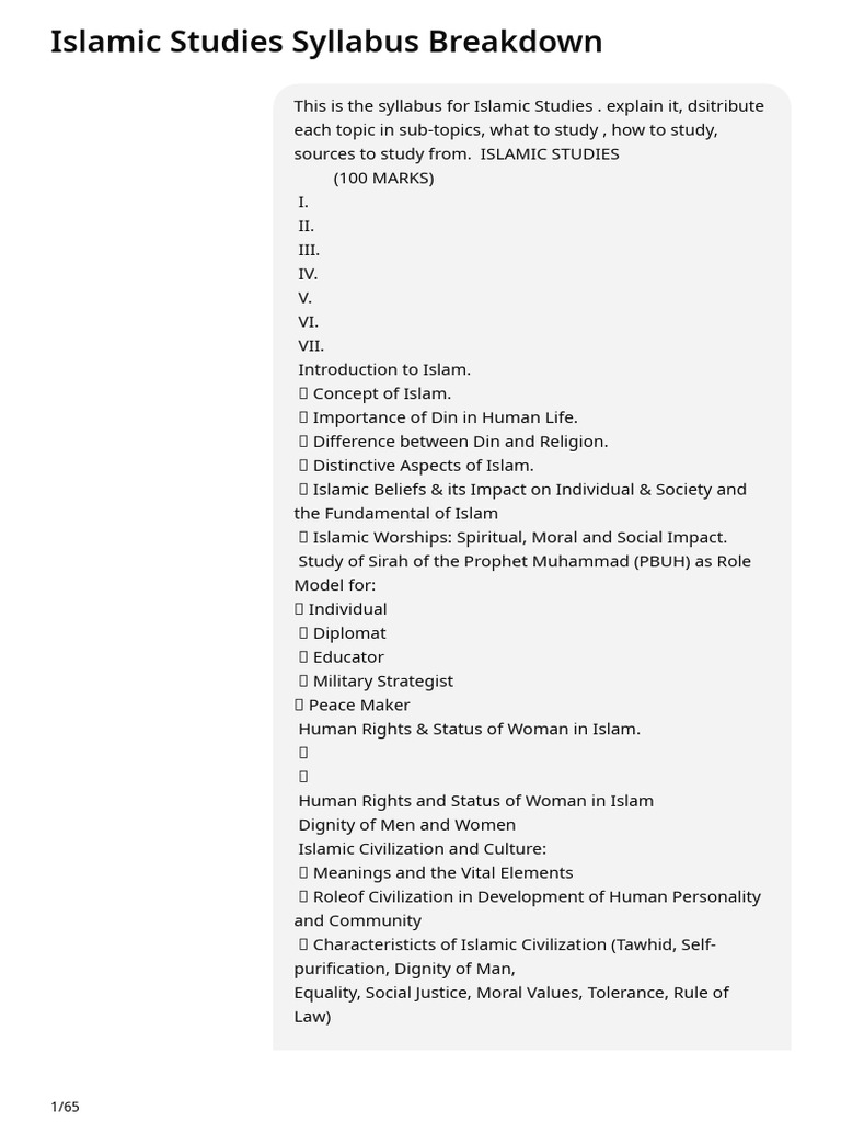Islamic Studies Syllabus Overview | PDF | Prophets And Messengers In ...