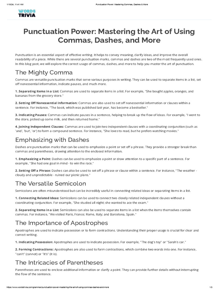 Punctuation Power - Mastering Commas, Dashes & More | PDF | Comma ...