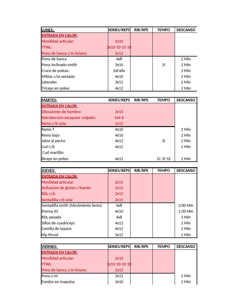 Rutina Joel | PDF | Entrenamiento con pesas | Entrenamiento de fuerza