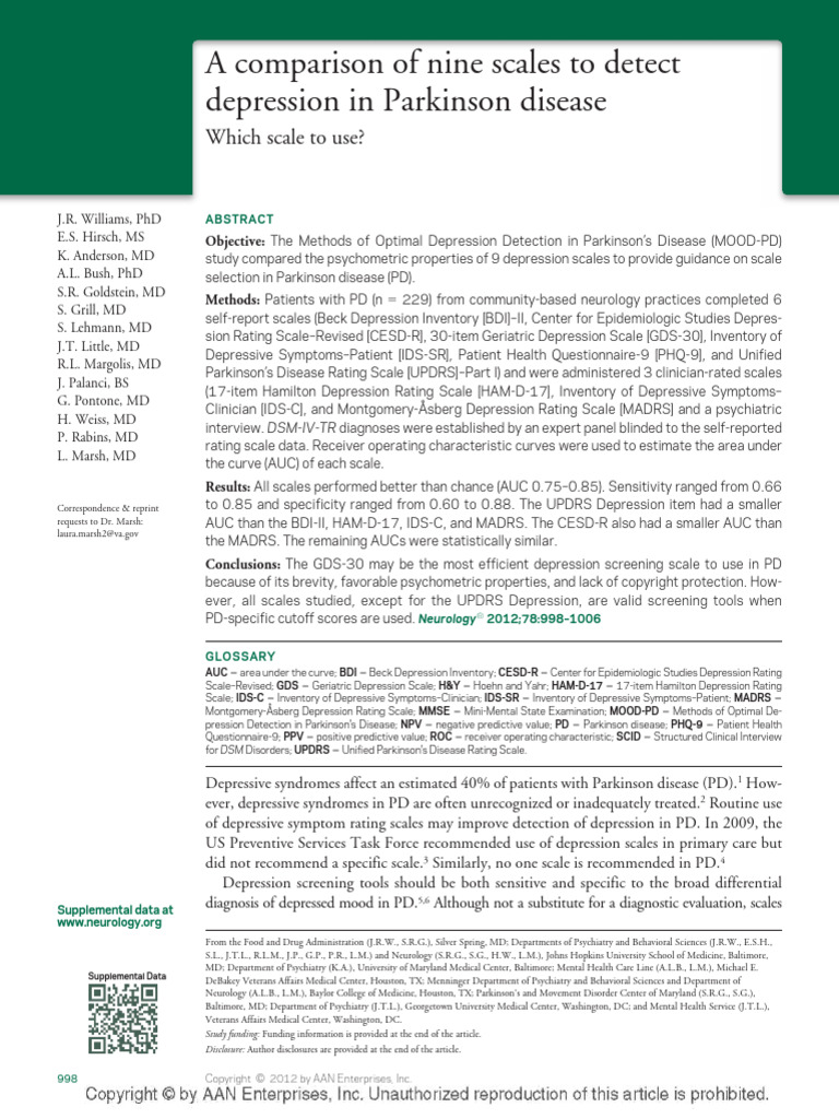 A Comparison of Nine Scales To Detect | PDF | Major Depressive Disorder ...