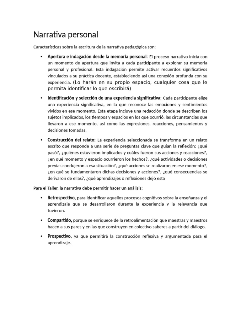 Qué es una narrativa personal | PDF