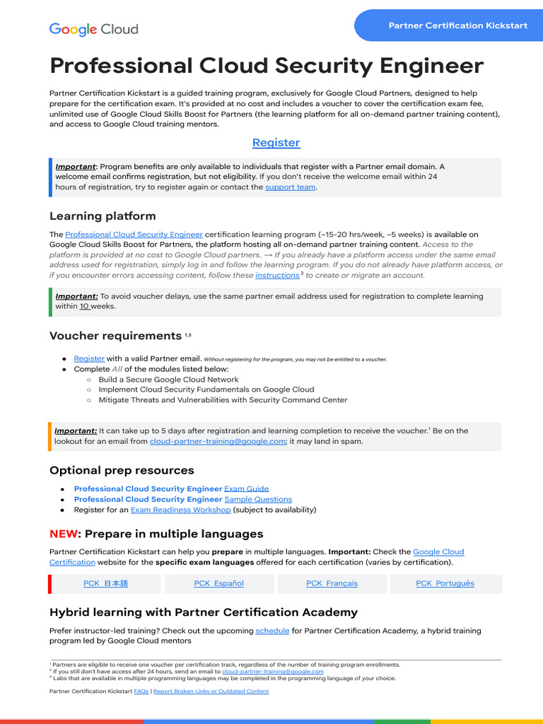 PCK Professional Cloud Security Engineer One Pager | PDF