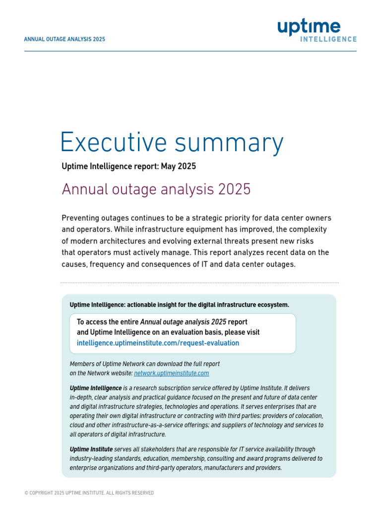 Annual Outage Analysis 2025 Report | PDF | Data Center | Cloud Computing