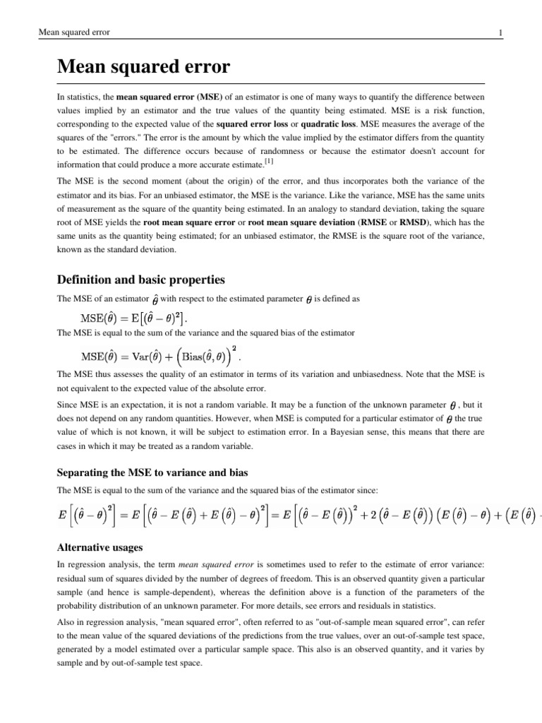 Mean Squared Error | PDF | Mean Squared Error | Estimator