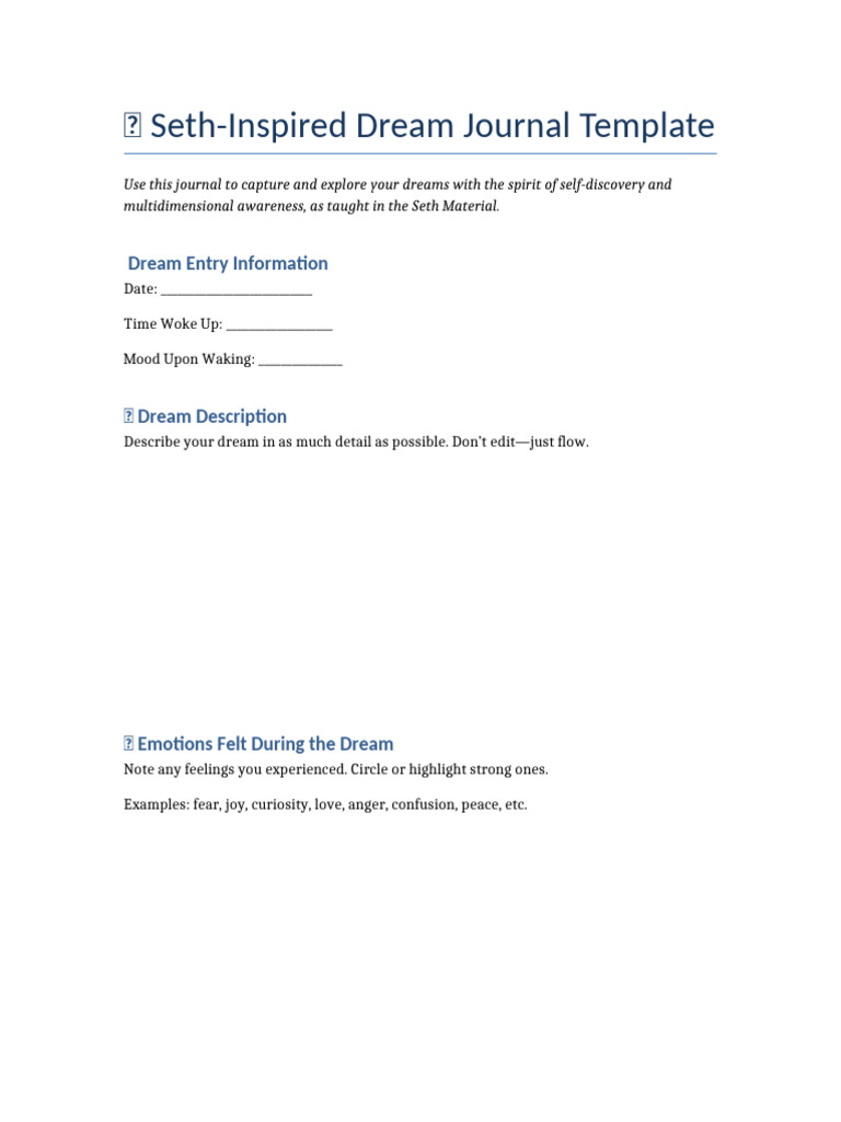 Seth Inspired Dream Journal Template | PDF