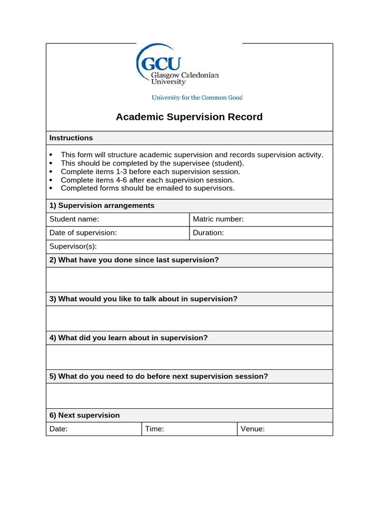 Academic Supervision Record (Blank) | PDF