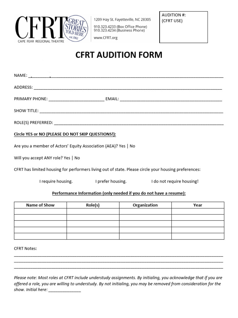 CFRT Audition Application Form | PDF