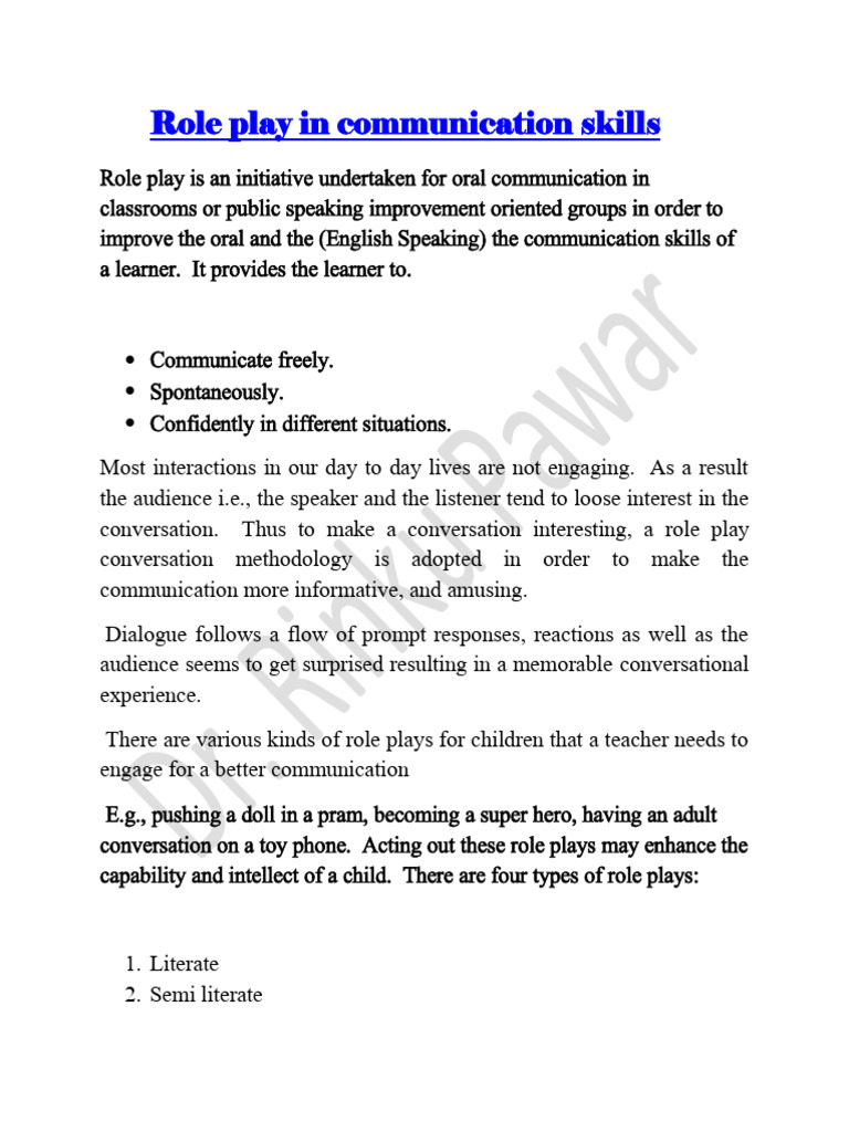 Role Play in Communication Skills | PDF | Communication | Learning