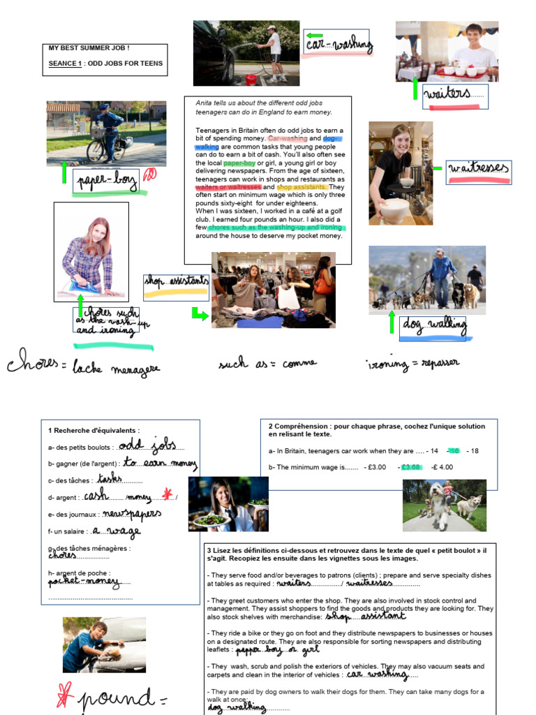 Séance 1 - My Best Summer Job Odd Jobs For Teens | PDF | Waiting Staff ...