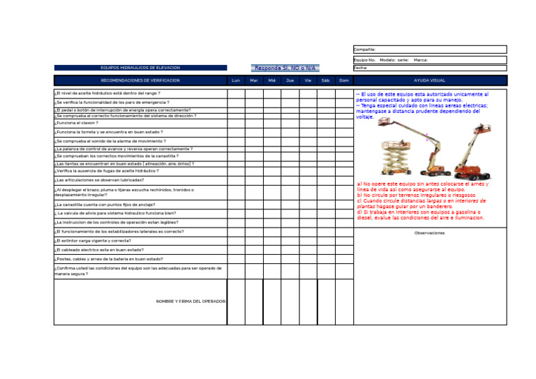 Check List Equipo de Elevacion | PDF