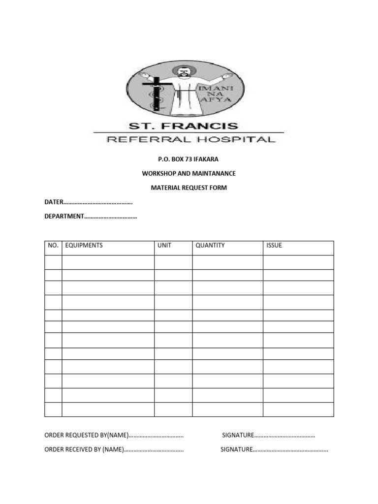 Workshop Maintenance Material Request Form | PDF