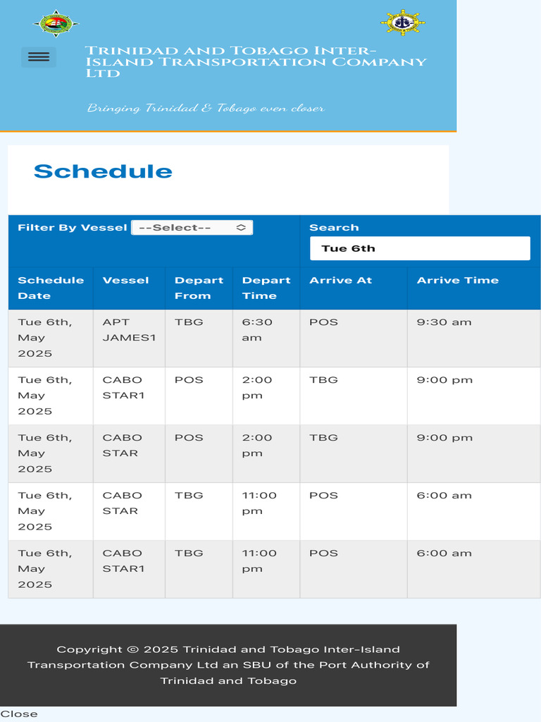 Schedule - Trinidad and Tobago Inter-Island Transportation Company LTD ...