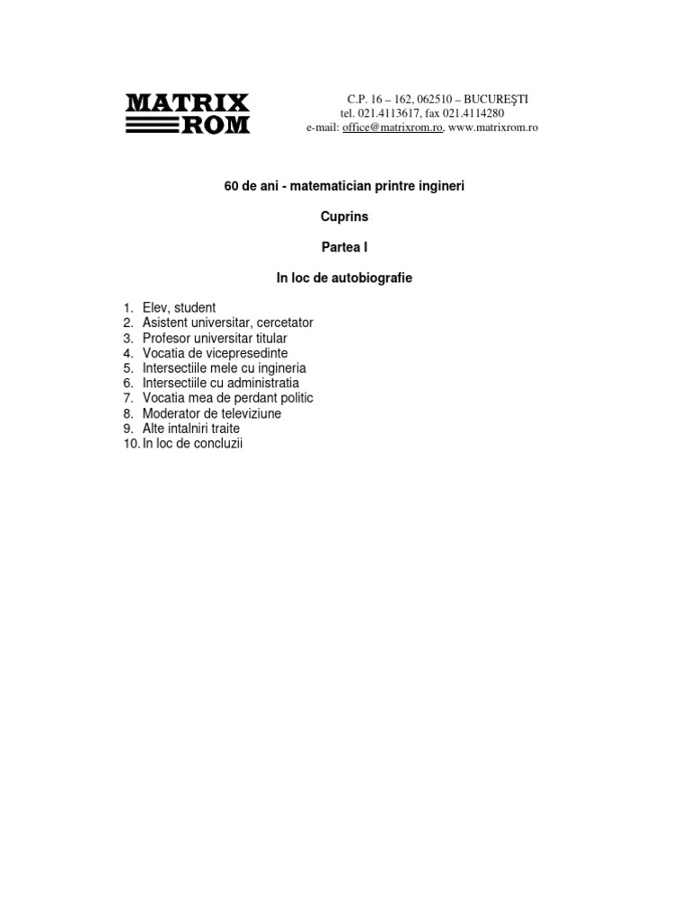 60 de Ani Matematician Printre Ingineri Stanasila Octavian Matrix Rom ...