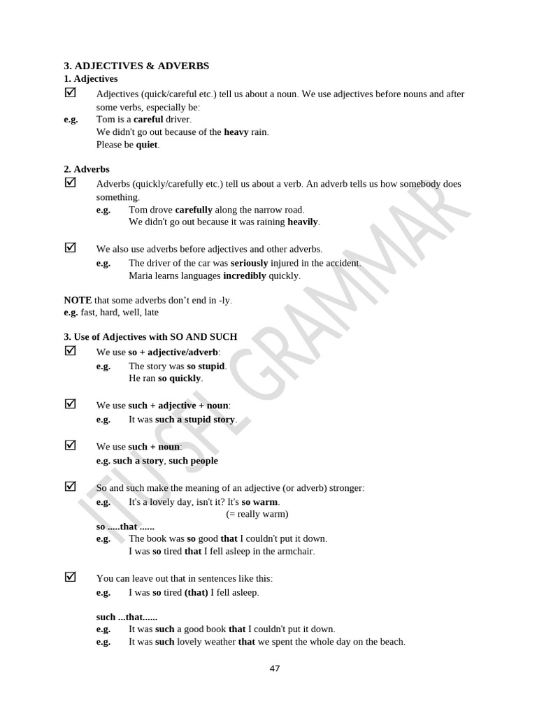 Week 03 Adjectives & Adverbs | PDF | Adverb | Adjective
