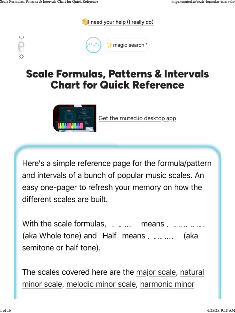 Scale Formulas, Patterns & Intervals Chart for Quick Reference | PDF ...