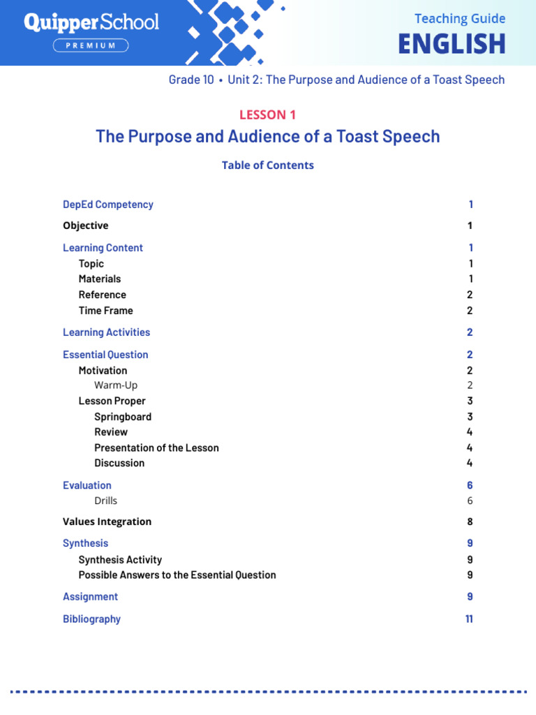 Toast Speech Purpose and Audience Guide | PDF