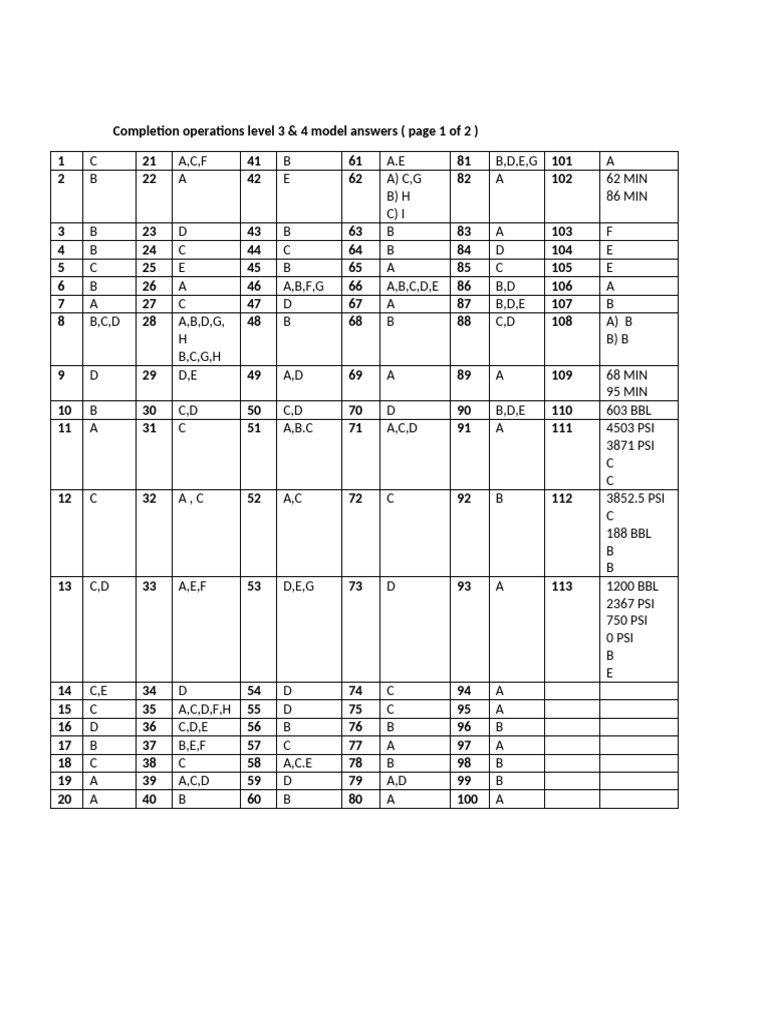Completion Operations Level 4 Model Answers | PDF