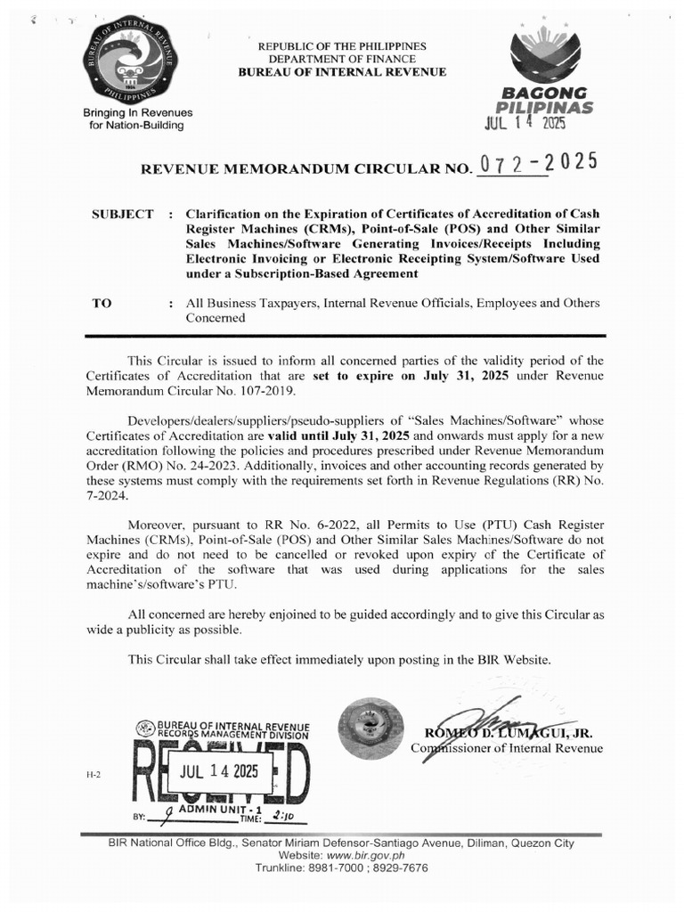 RMC No. 72-2025 | PDF