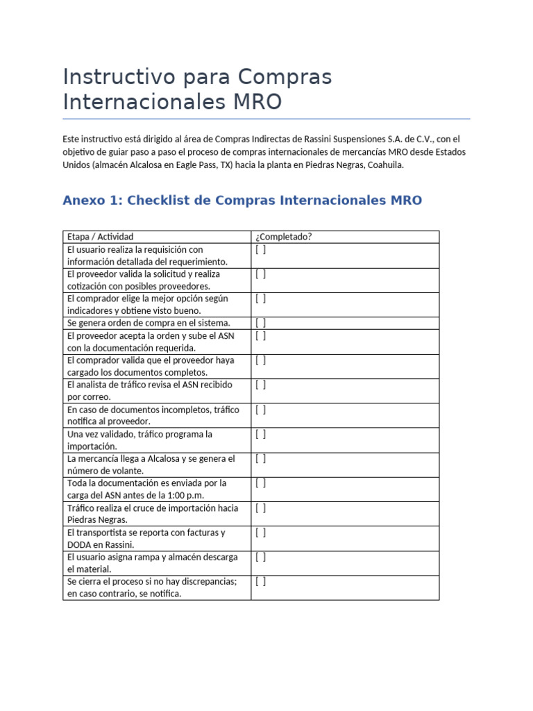 Instructivo para Compras Internacionales MRO | PDF
