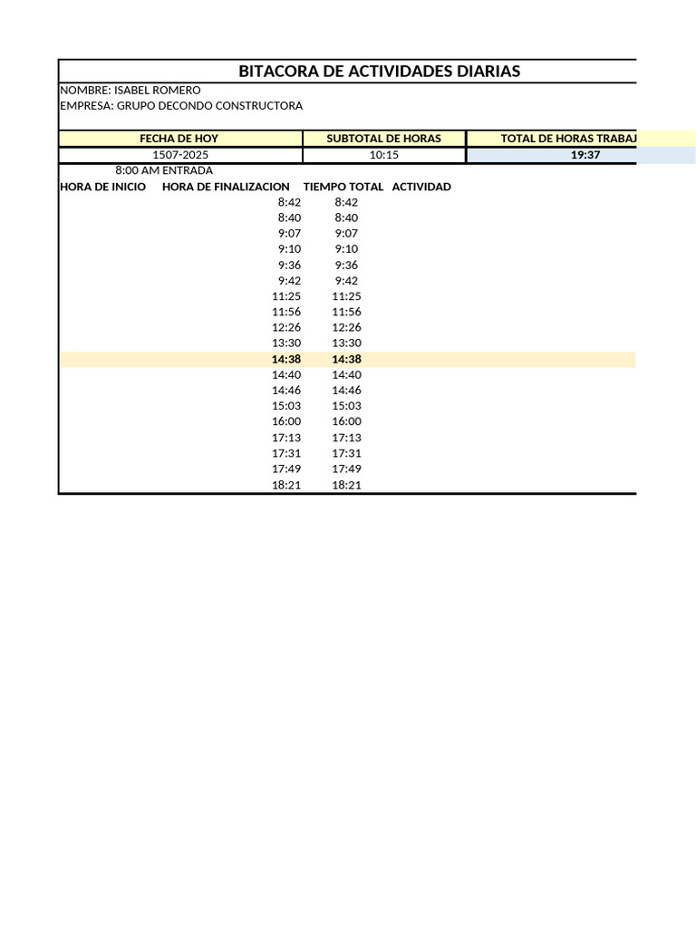 Bitacora Diaria | PDF