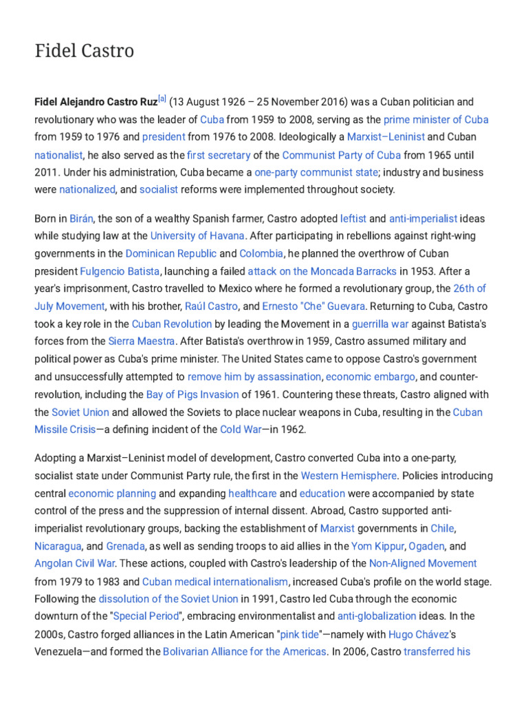 Fidel Castro - Wikipedia | PDF | Fidel Castro | Cuban Revolution